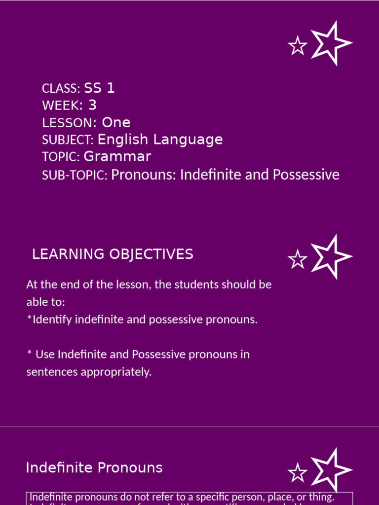 Indefinite and Possessive Pronouns Guide | PDF | Pronoun | Noun