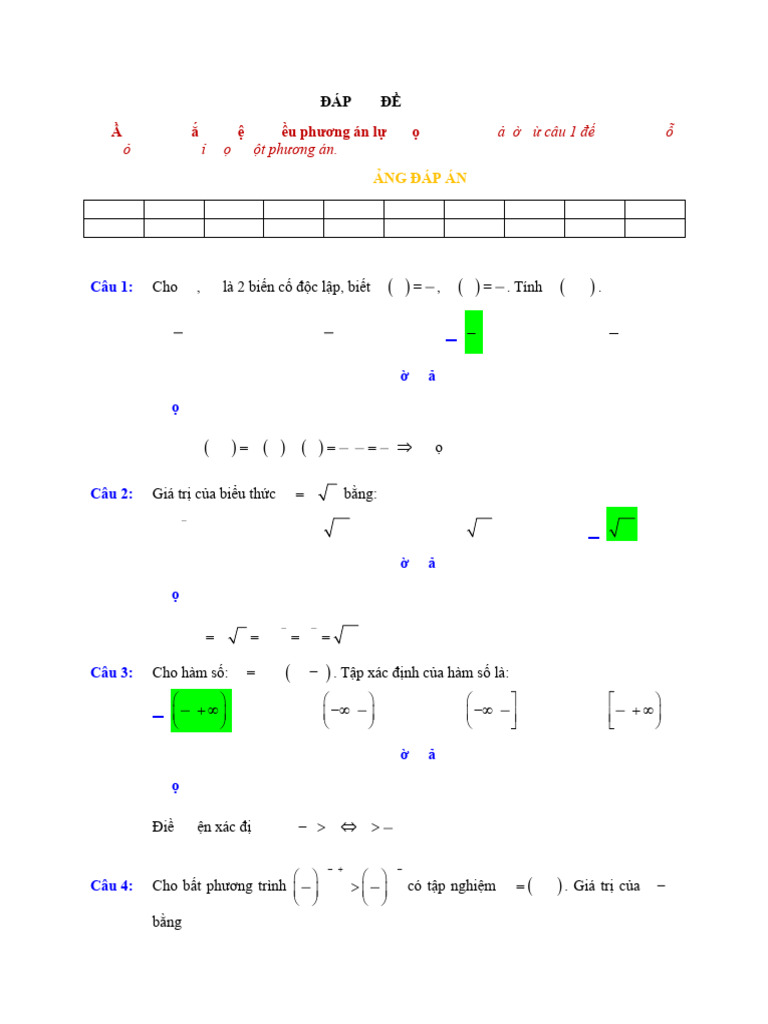 2K8 Đáp Án Đề 5 Ôn HK 2 | PDF