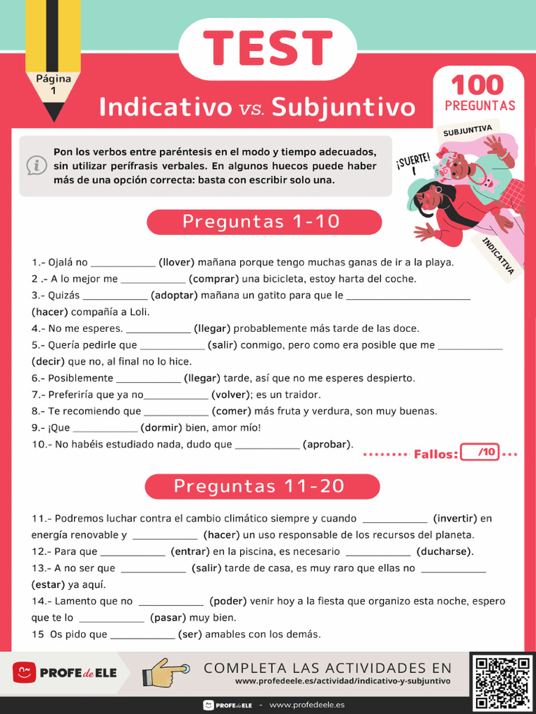 Cuaderno 100 Preguntas - Indicativo Vs Subjuntivo (v.1.0) | PDF