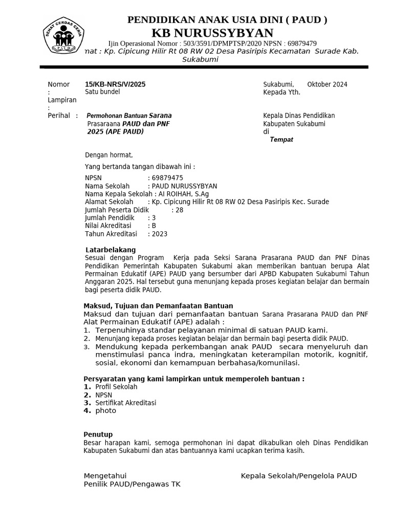 Surat Pengantar Proposal SARPRAS | PDF