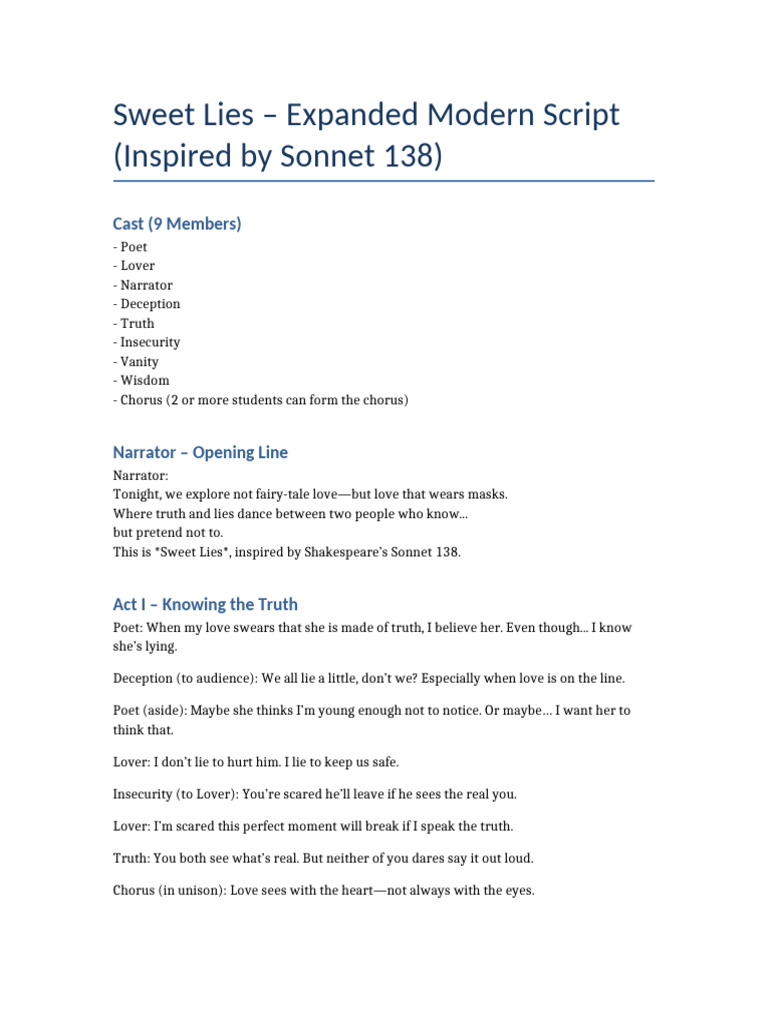 Sweet Lies Modern Script With Narrator | PDF