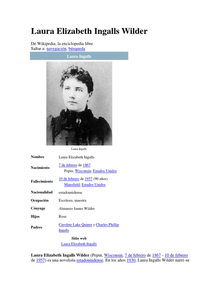 Biografia Laura Elizabeth Ingalls Wilder | PDF | Laura Ingalls Wilder ...