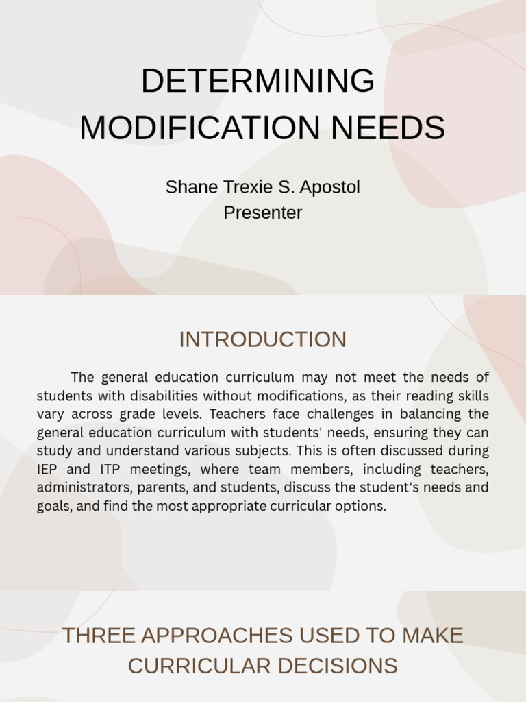Determining Modification Needs Shane | PDF | Curriculum ...