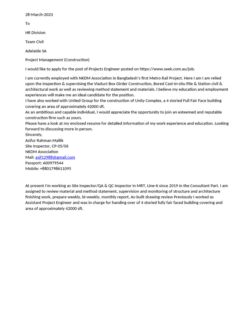 Cover Letter-Asifur Rahman Mallik | PDF