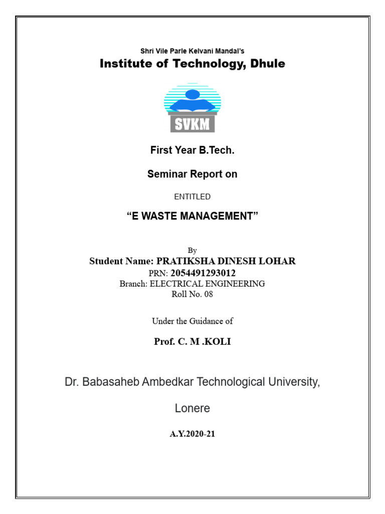 Sample Copy of Seminar Report | PDF | Electronic Waste | Waste