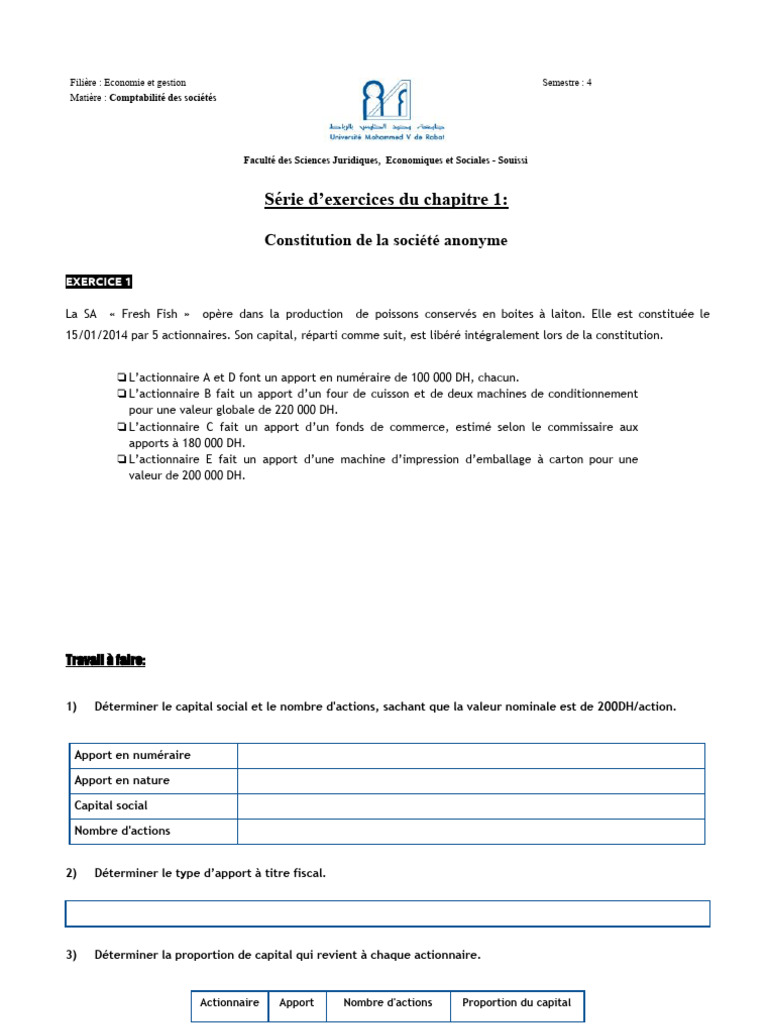 Pr. Lalla Fatima-Zohra ALAMI TALBI - Série D'exercices Du Chap 1 | PDF ...