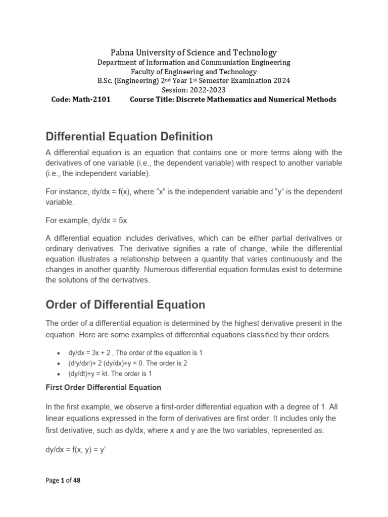 Differential Equation Solution Methods-1 | PDF | Differential Equations ...