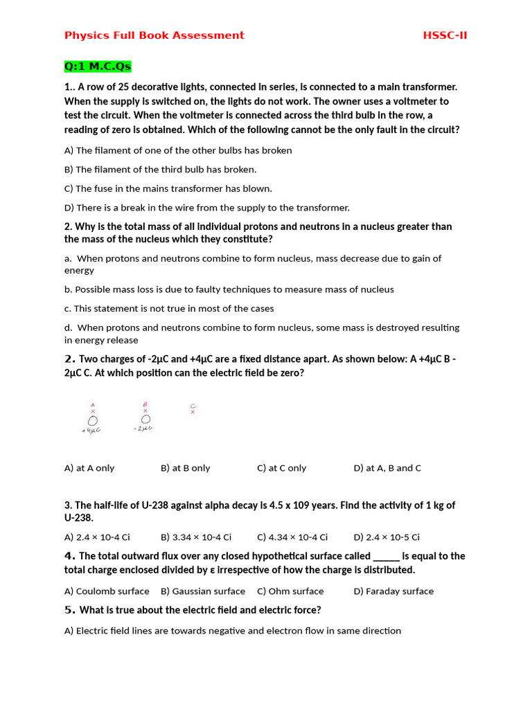 HSSC-II Physics Assessment Questions | PDF | Rectifier | Electric Field