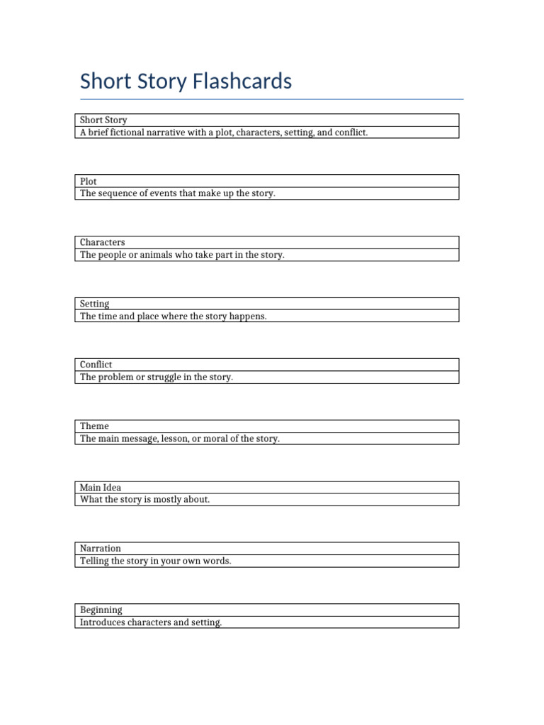 Short Story Flashcards | PDF