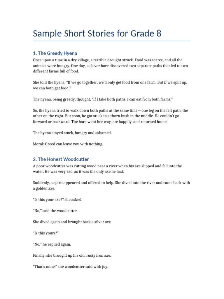 Grade 8 Sample Short Stories | PDF