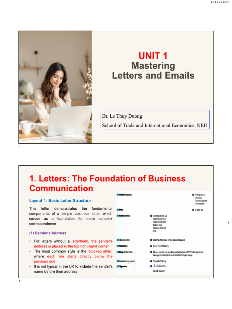(LMS) Unit 1 - Mastering Letters and Emails | PDF