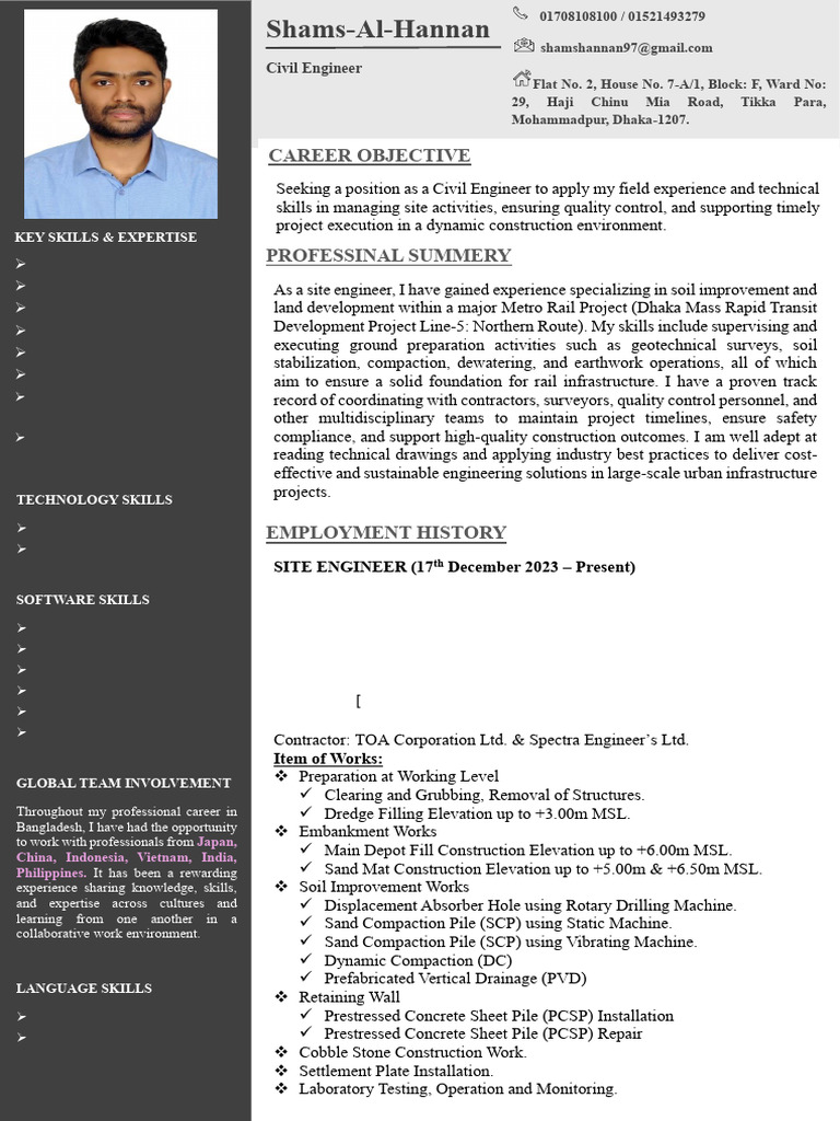 Curriculum Vitae of SHAMS-AL-HANNAN | PDF | Deep Foundation | Civil Engineering