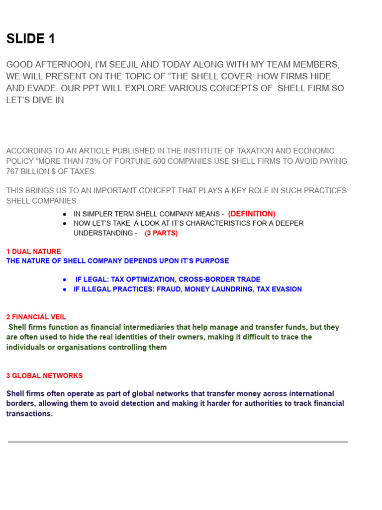 Understanding Shell Companies and Evasion | PDF | Taxes | Business