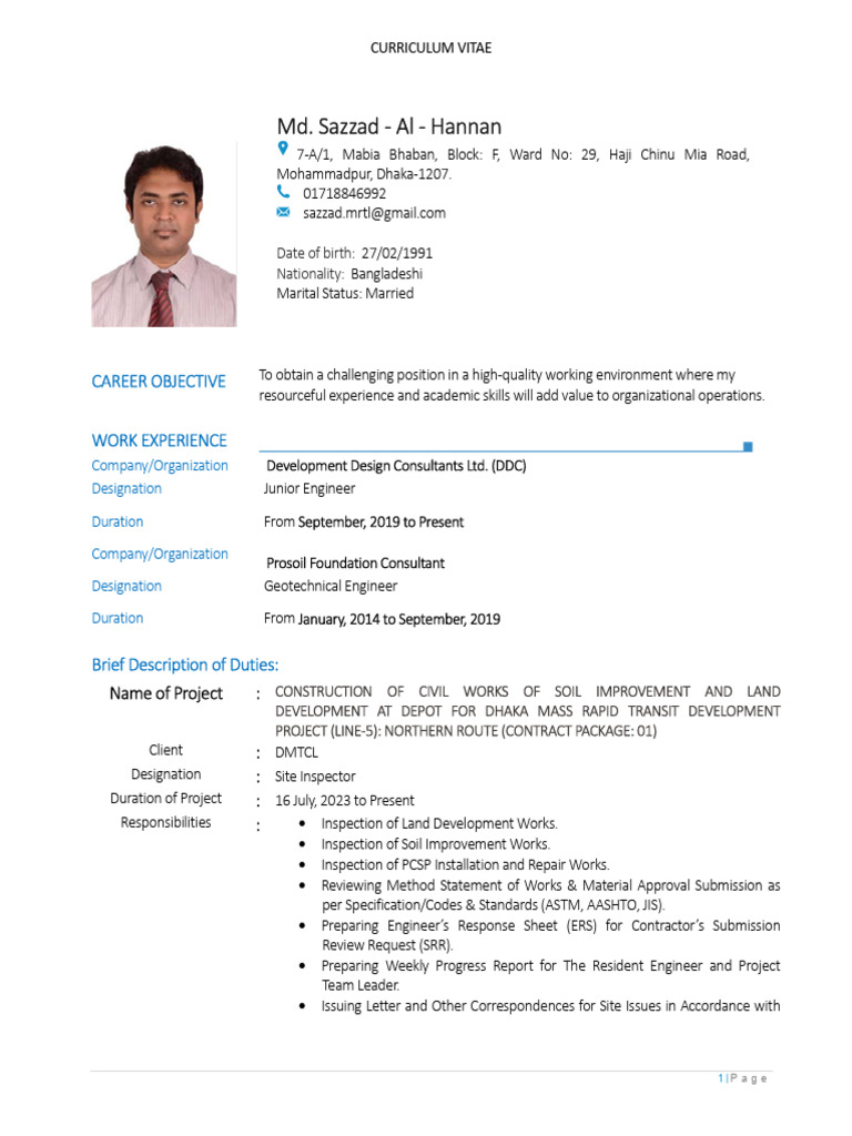 Curriculum Vitae Md.sazzad Al Hannan | PDF