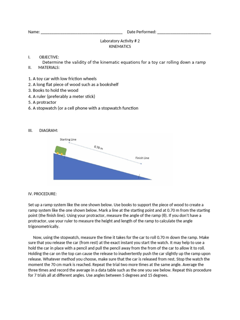 Kinematics of a Toy Car on a Ramp | PDF | Acceleration | Angle