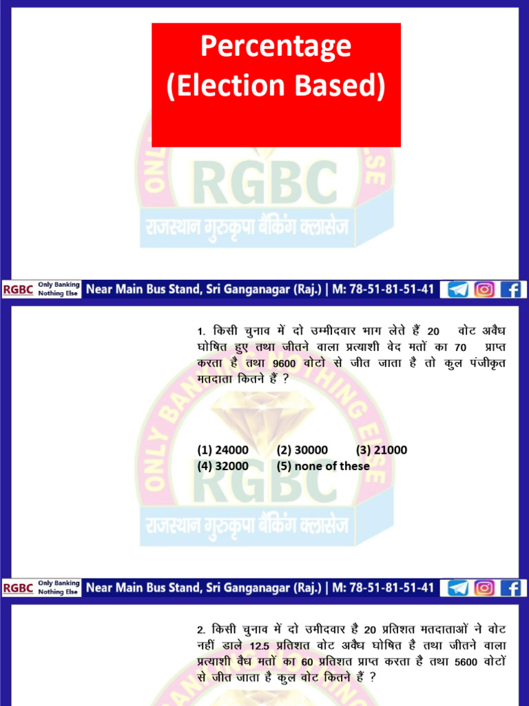 Percentage - (Election Based Questions) | PDF | Voting | Elections