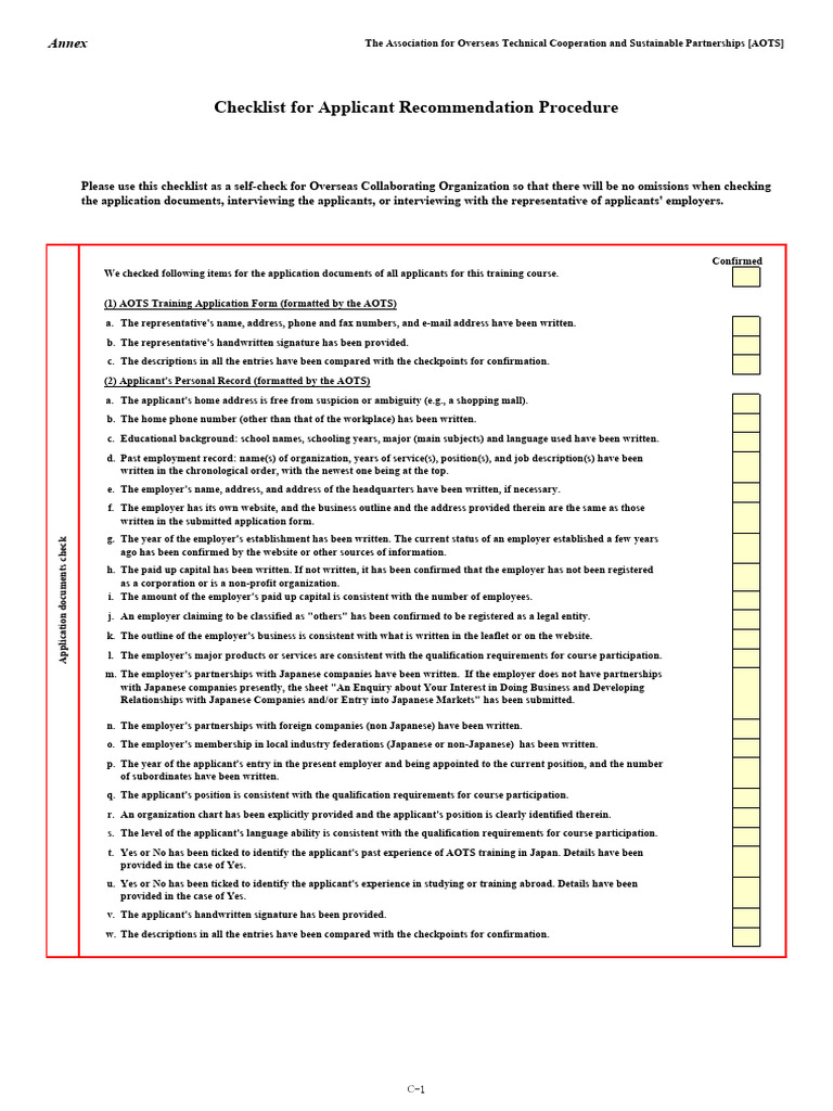 3) FY2022 - E - Checklist For Applicant Recommendation Procedure | PDF ...
