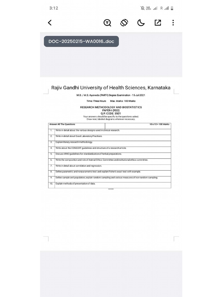 Reaserch and Stat Question Paper Rguhs | PDF