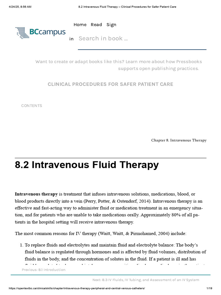 8.2 Intravenous Fluid Therapy - Clinical Procedures For Safer Patient ...