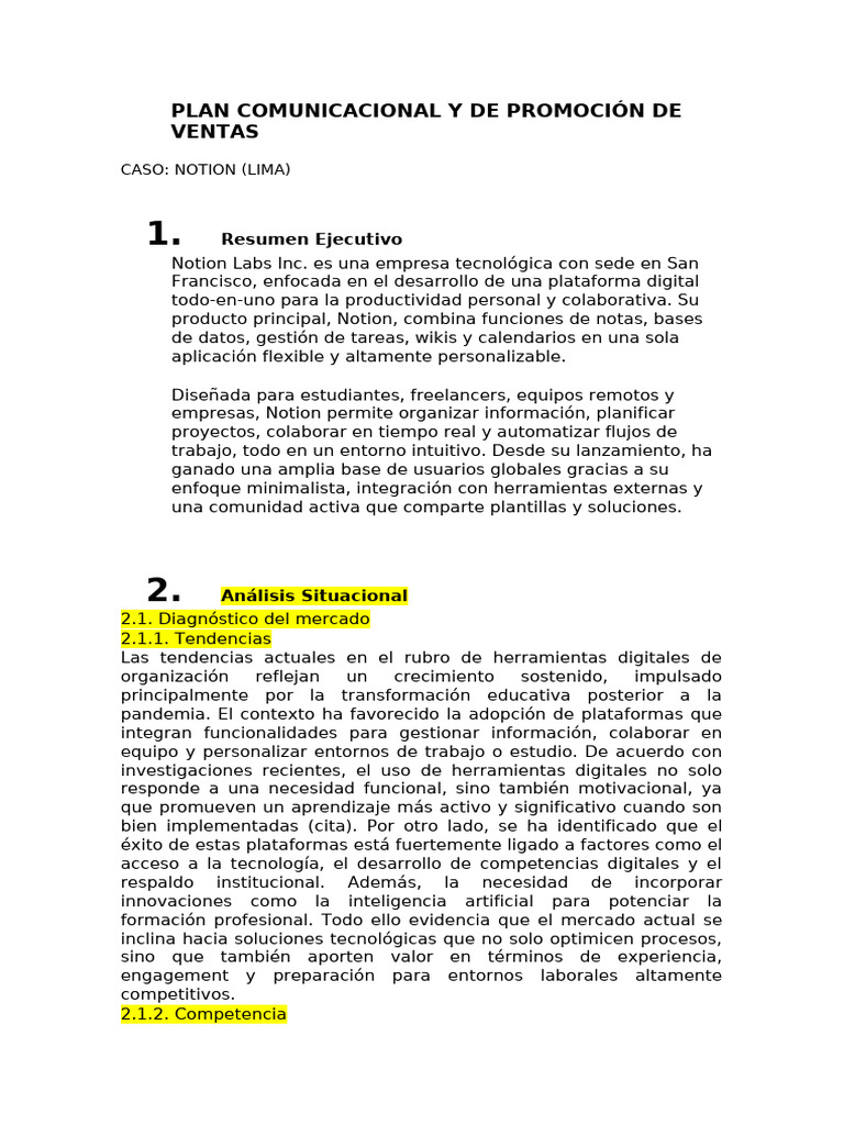 Plan Comunicacional y de Promoción de Ventas | PDF | Youtube | Aprendizaje
