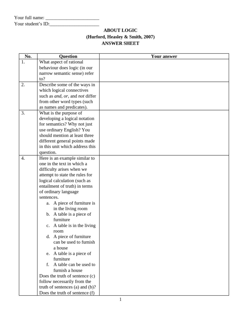 Logic Concepts and Exercises Guide | PDF | Argument | Truth