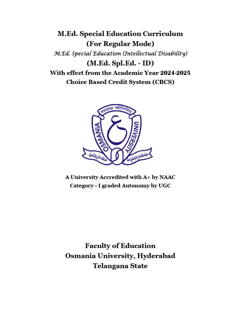 M.ed. Special Education Curriculum - OU-1 | PDF | Postgraduate ...