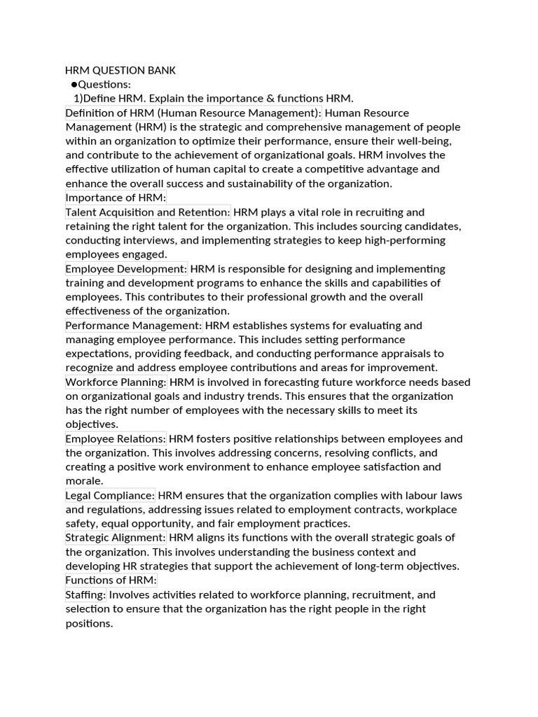 HRM Question Bank[1] | PDF | Performance Appraisal | Recruitment