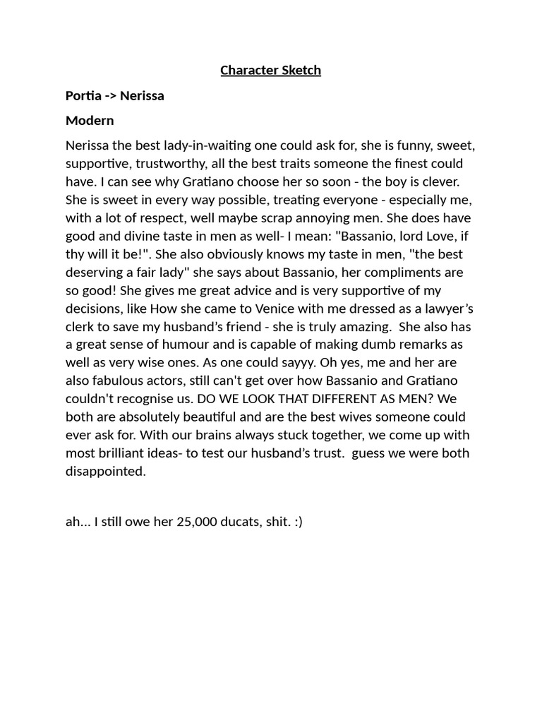 Character Sketch - Merchant of Venice | PDF | The Merchant Of Venice ...