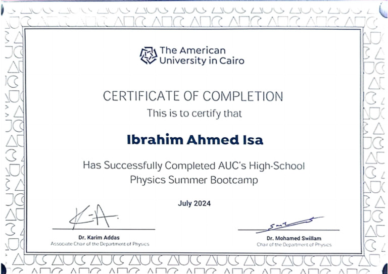 AUC Physics Bootcamp Certificate | PDF