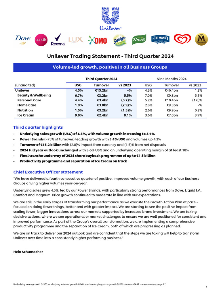 Unilever Q3 2024 Trading Statement | PDF | Risk | Dividend