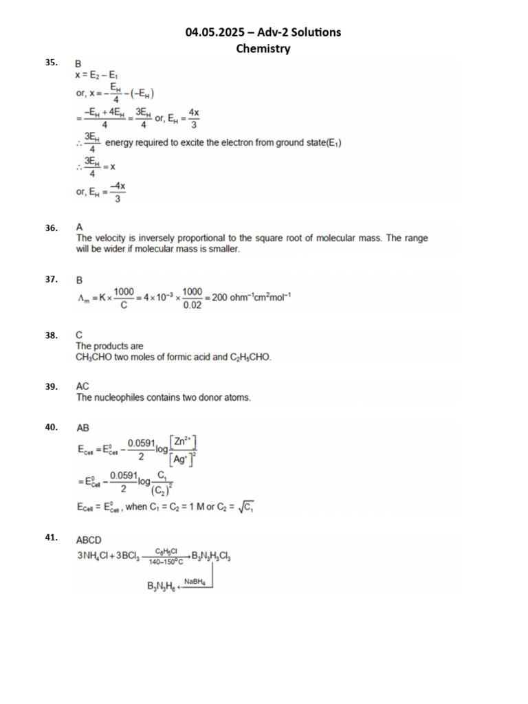04.05.2025 Chemistry Adv 2 Solutions | PDF