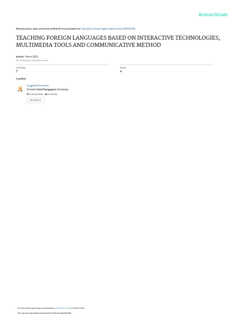 Teaching Foreign Languages Based On Interactive Technologies Multimedia ...