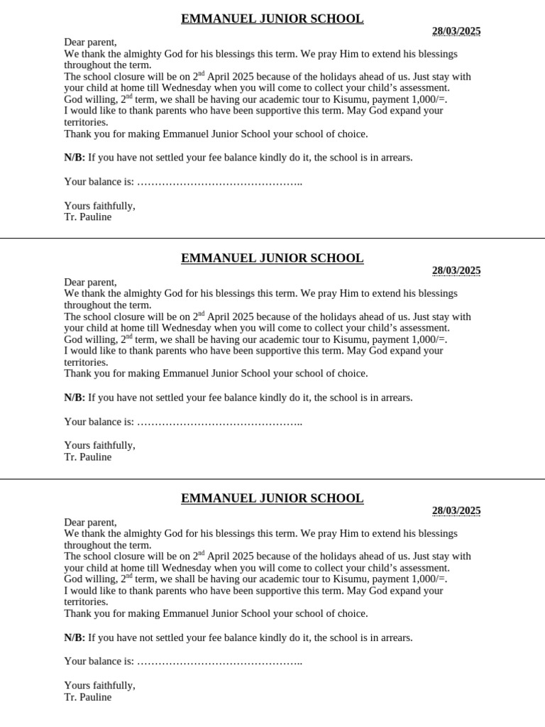 Emmanuel Junior School Term Update | PDF
