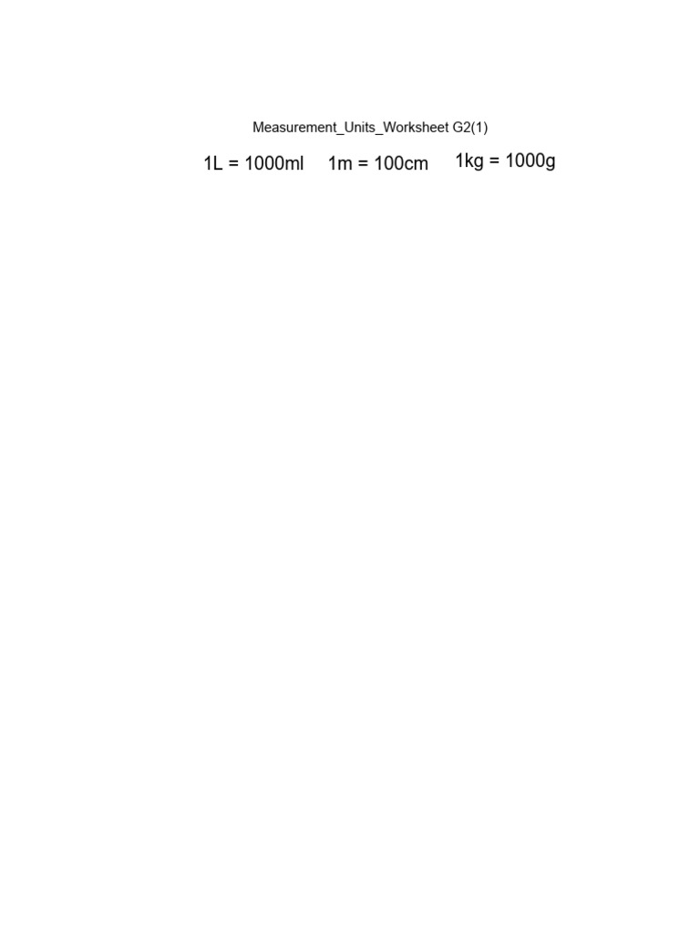 Measurement Units Worksheet G2 | PDF