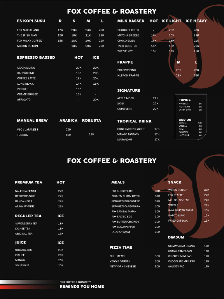 Menu Fox JBR | PDF
