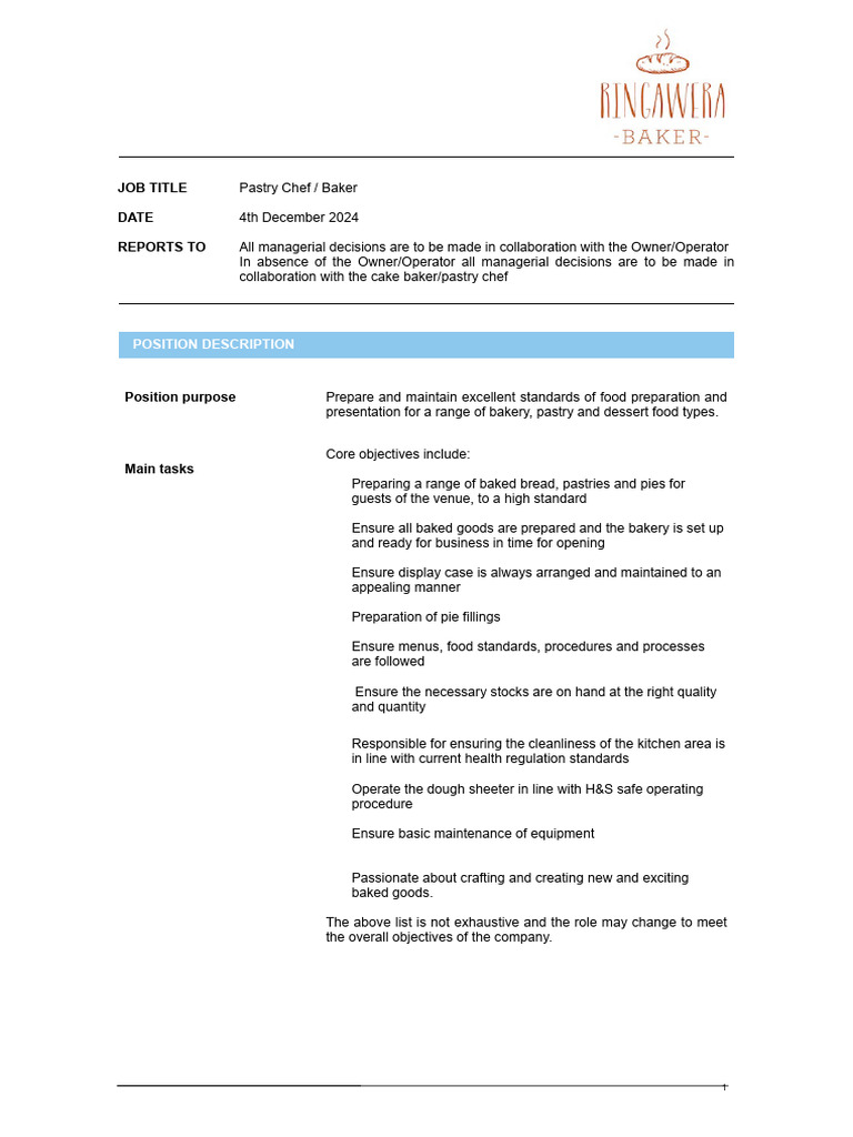 Aaron Perez Hernandez - Job Description | PDF | Baking | Business