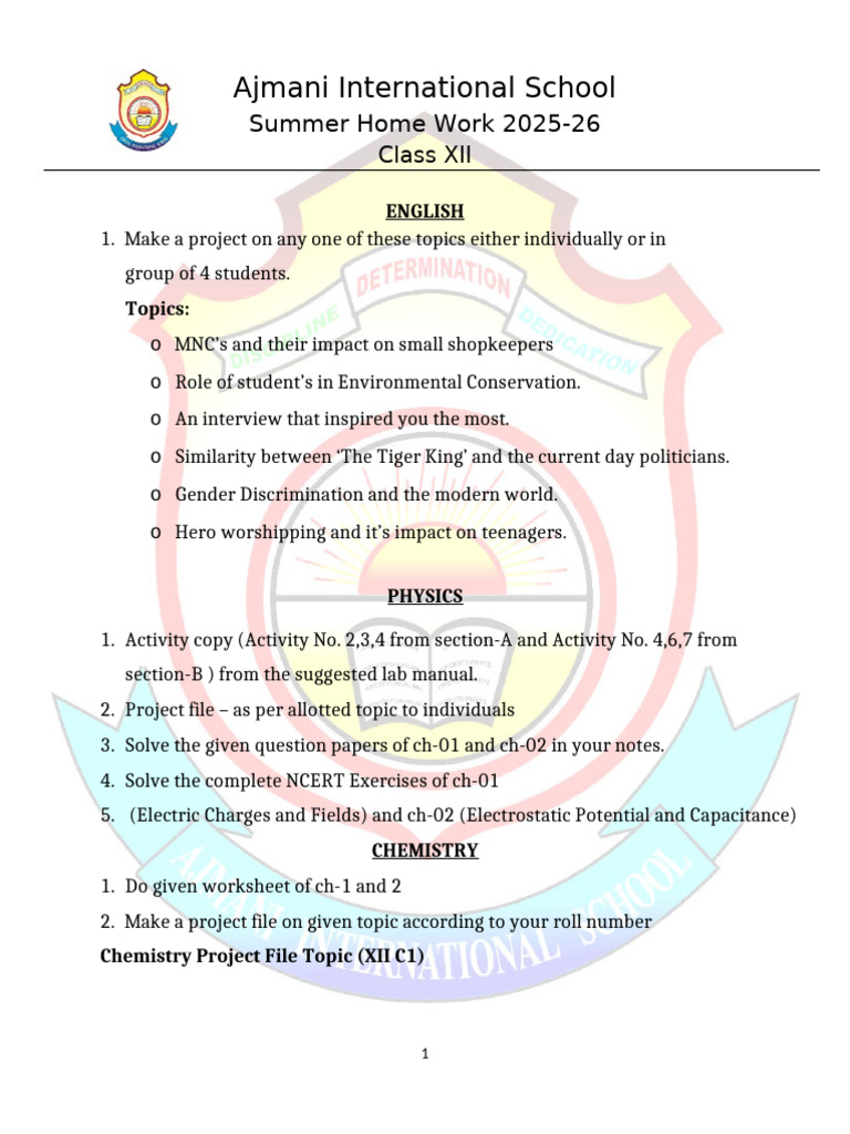 Class XII Summer Home Work 2025 26 | PDF | Cipher