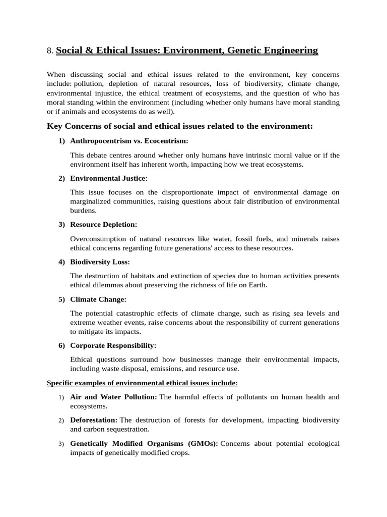 Social & Ethical Issues - Environment, Genetic Engineering | PDF ...