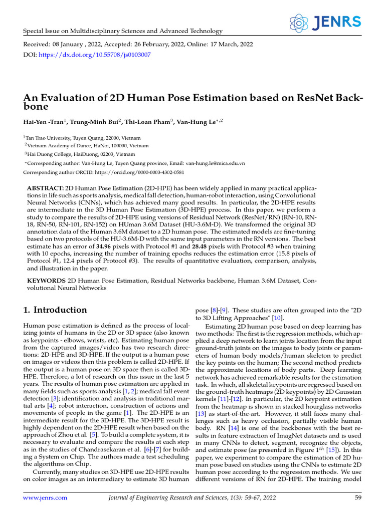 An Evaluation of 2D Human Pose Estimation Based On | PDF | Deep Learning | Artificial Intelligence