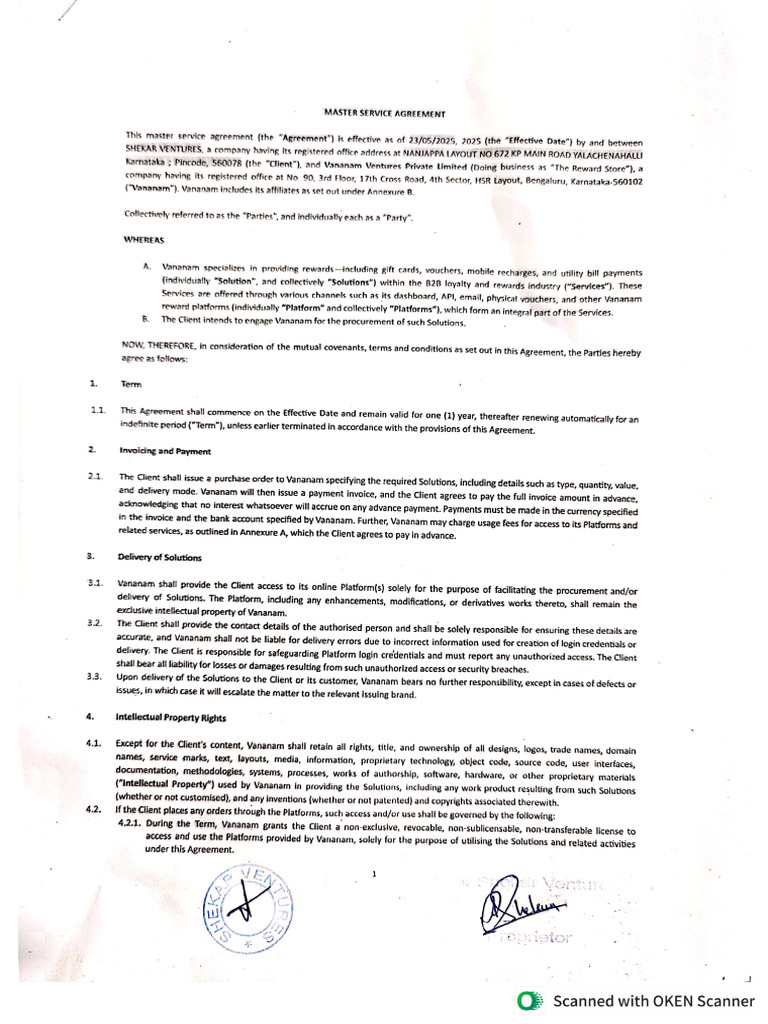 Vananam Loyalty Program Agreement | PDF