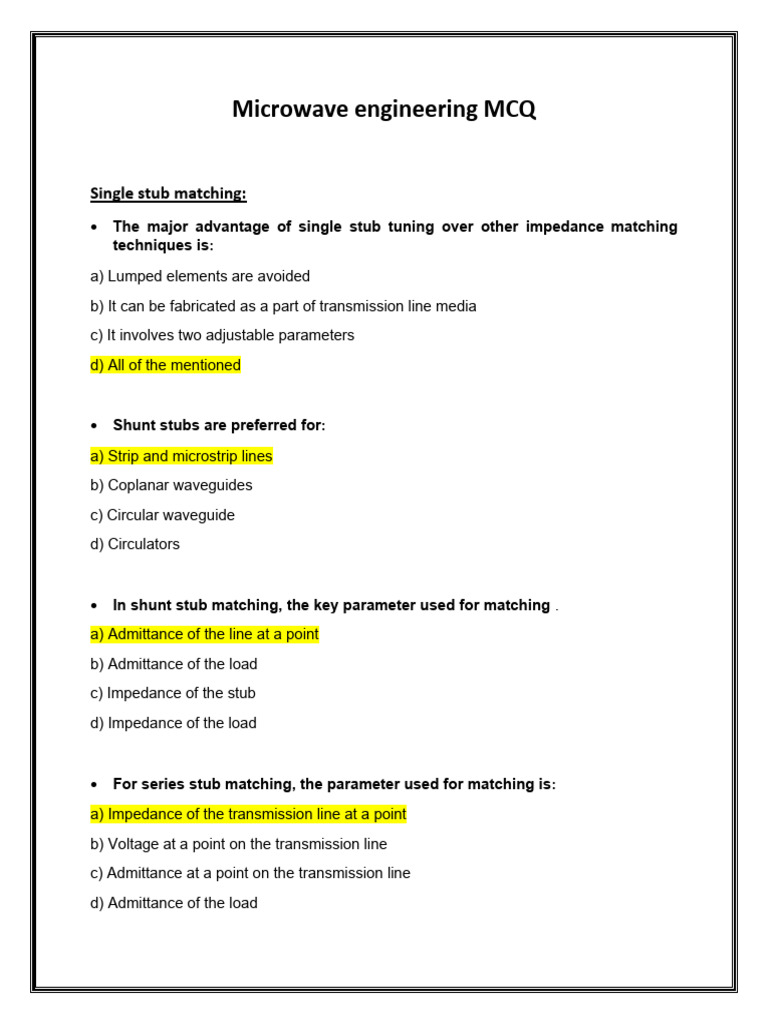Microwave Engineering MCQs Overview | PDF | Diode | Transmission Line