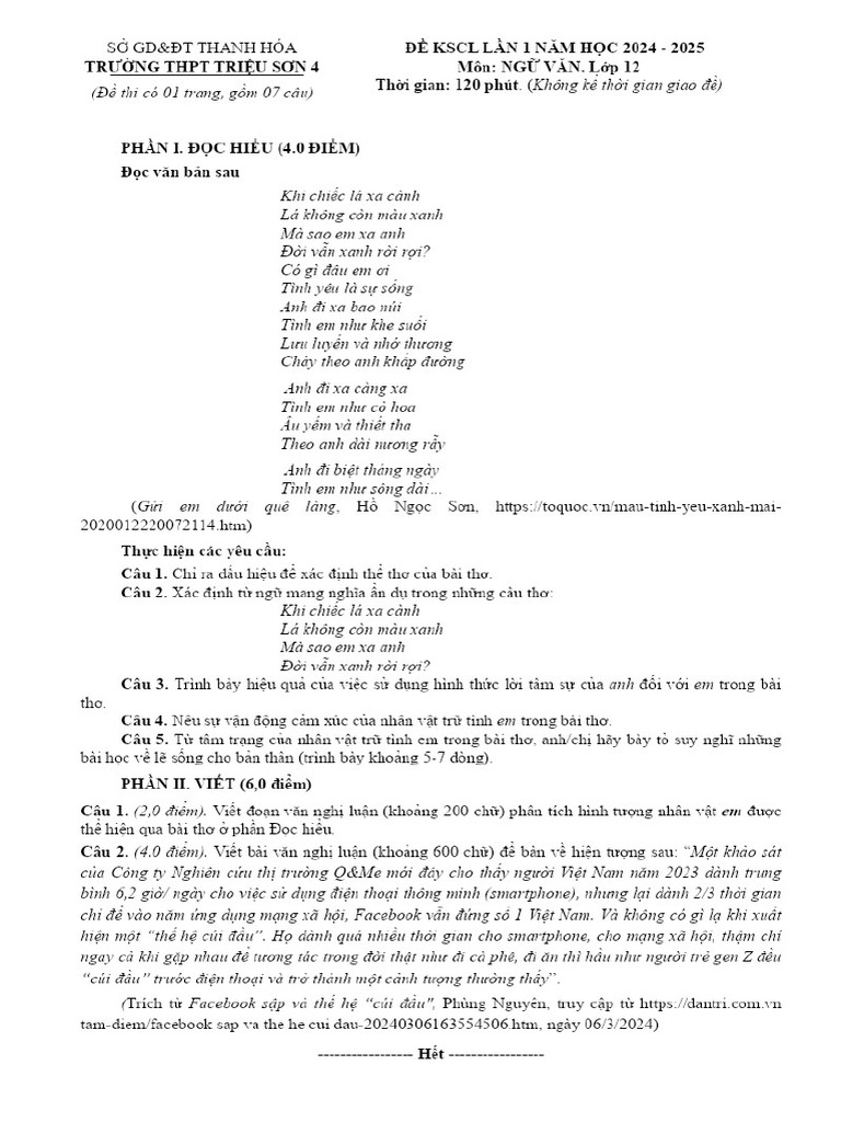 20 THPT Trieu Son 4 TH L1thi Thu Tot Nghiep THPT 2025 Mon Ngu Vandocx 1600 PDF - Gdrive.vip | PDF