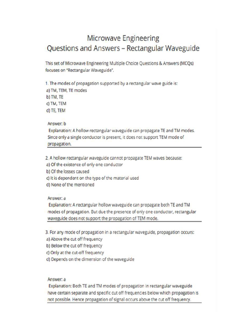 Microwaves MCQs Bank (Answered) | PDF