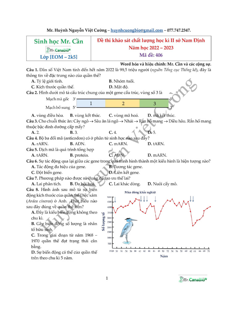 Đề KSCL Lần 2 - Sở Nam Định - 2022 - 2023 | PDF