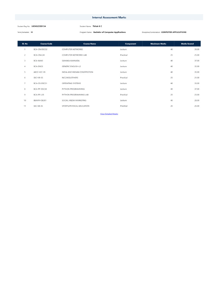 Student Internal Assessment Marks | PDF