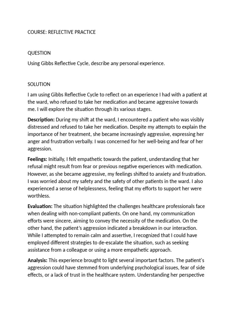 Reflective Practice Assignment On Gibbs Reflective Cycle | PDF ...