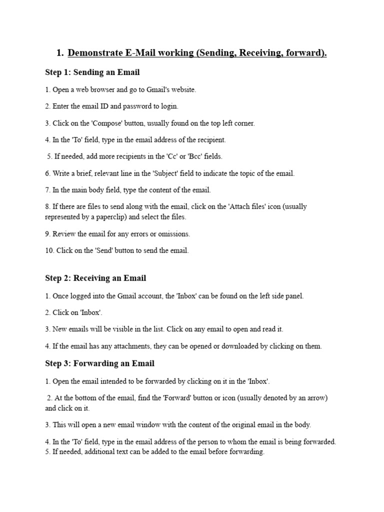 Demonstrate E-Mail Working (Sending, Receiving, Forward) | PDF | Gmail ...