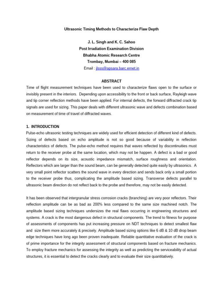 Ultrasonic Methods for Flaw Depth Analysis | PDF | Fracture | Waves