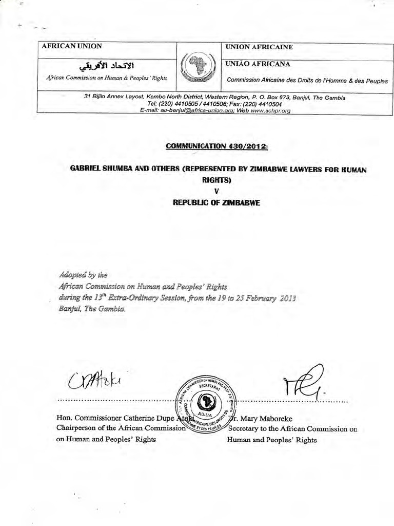 Gabriel Shumba V R. o Zimbabwe | PDF