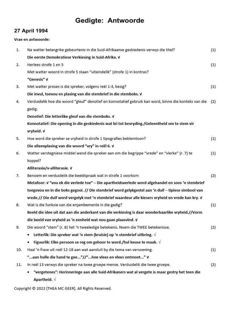 Gedigte Antwoorde | PDF